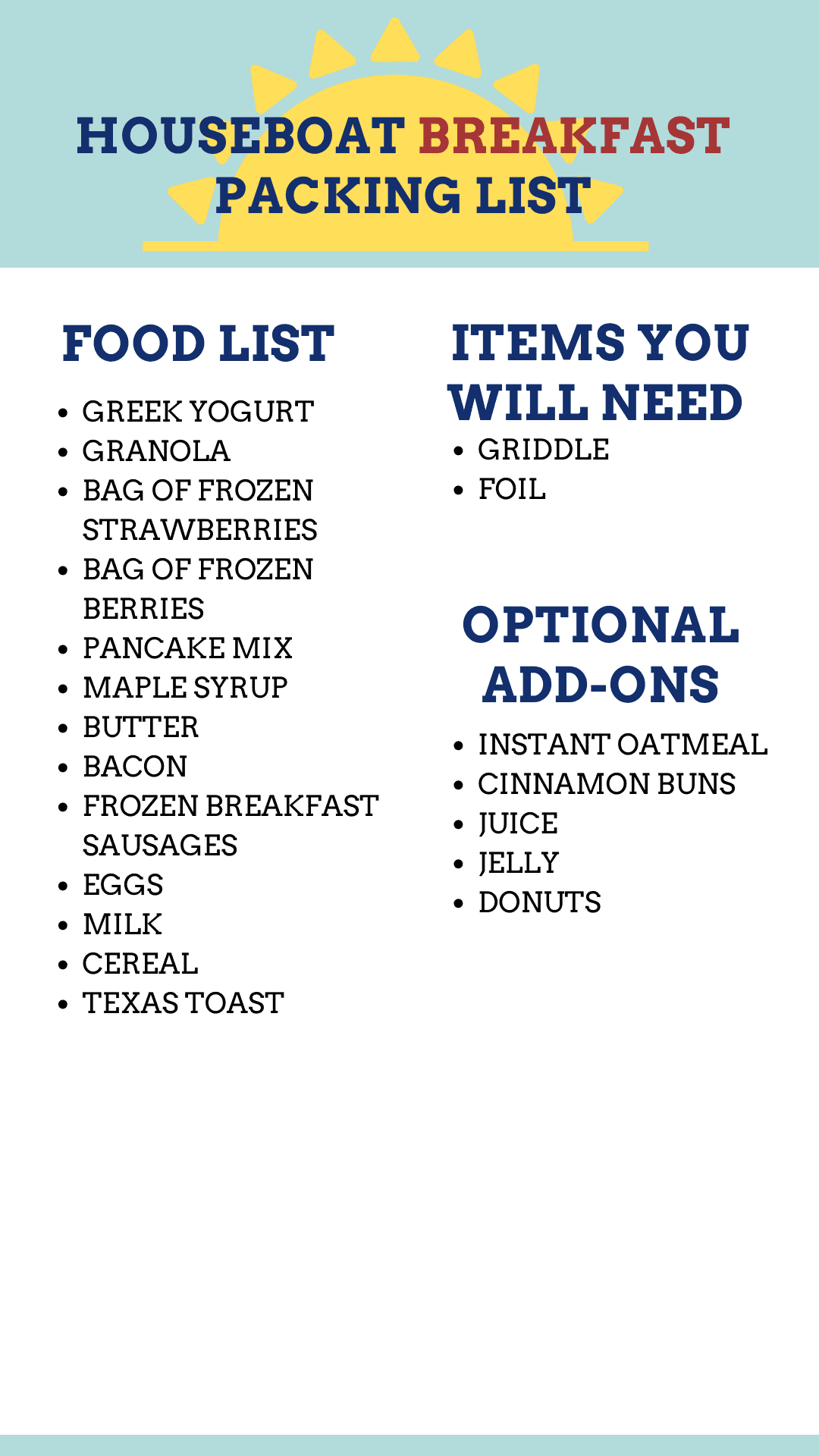 Meal Plan for Houseboat Vacation - Dash of Sanity